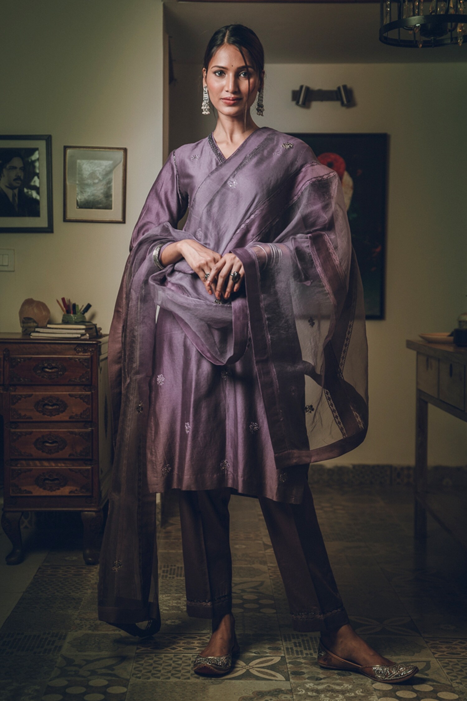 Buy Rhua India Purple Zardozi Embroidered Kurta Set Online | Aza Fashions