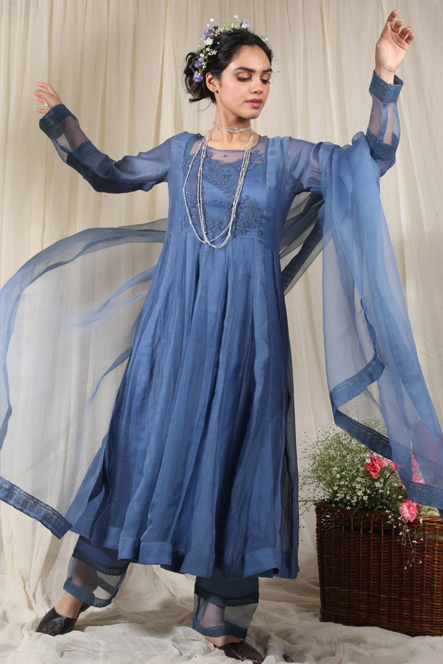 Buy Rhua India Purple Floral Embroidered Anarkali Set Online | Aza Fashions