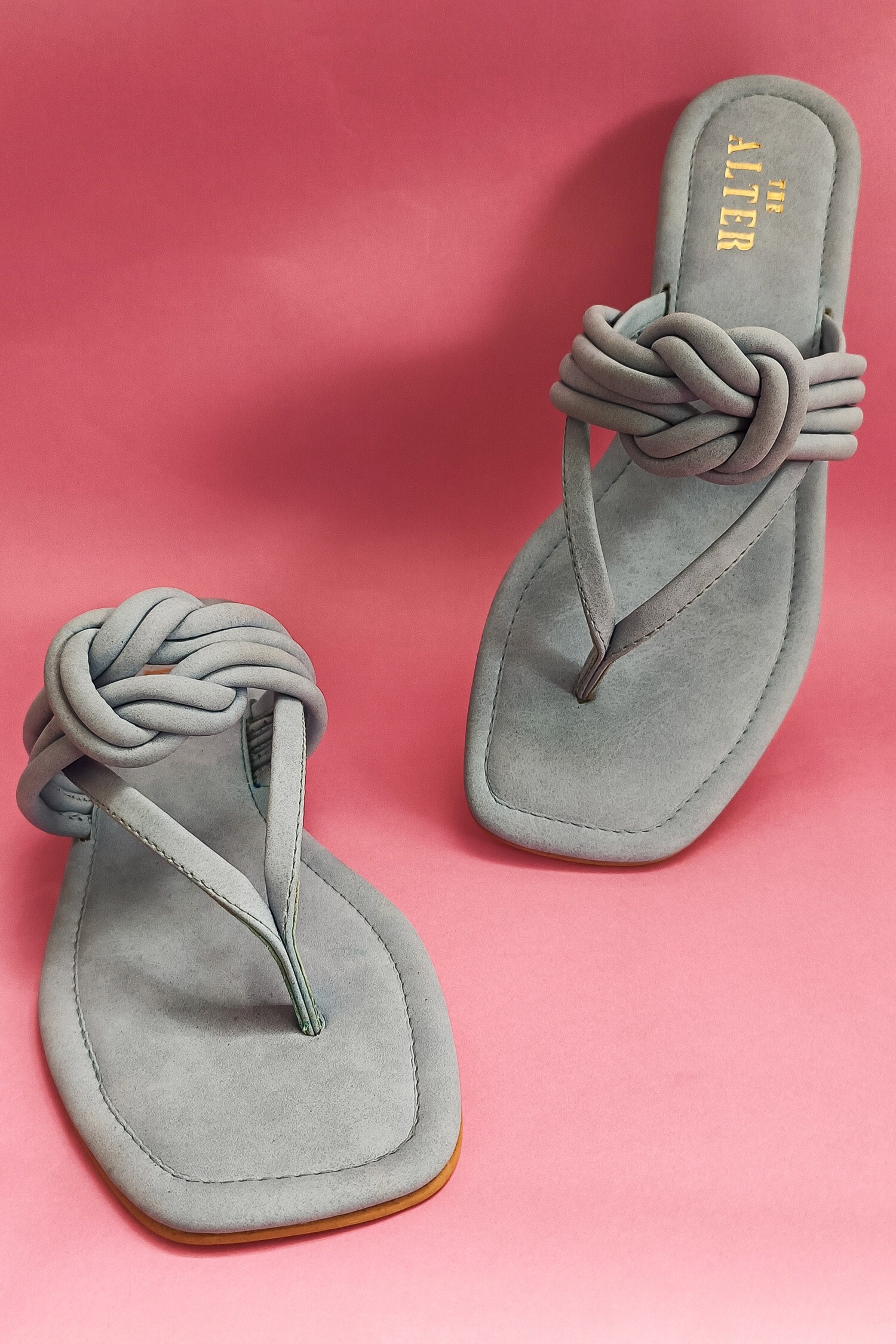 Buy Blue Nancy Knotted Strap Flats by THE ALTER Online at Aza Fashions.