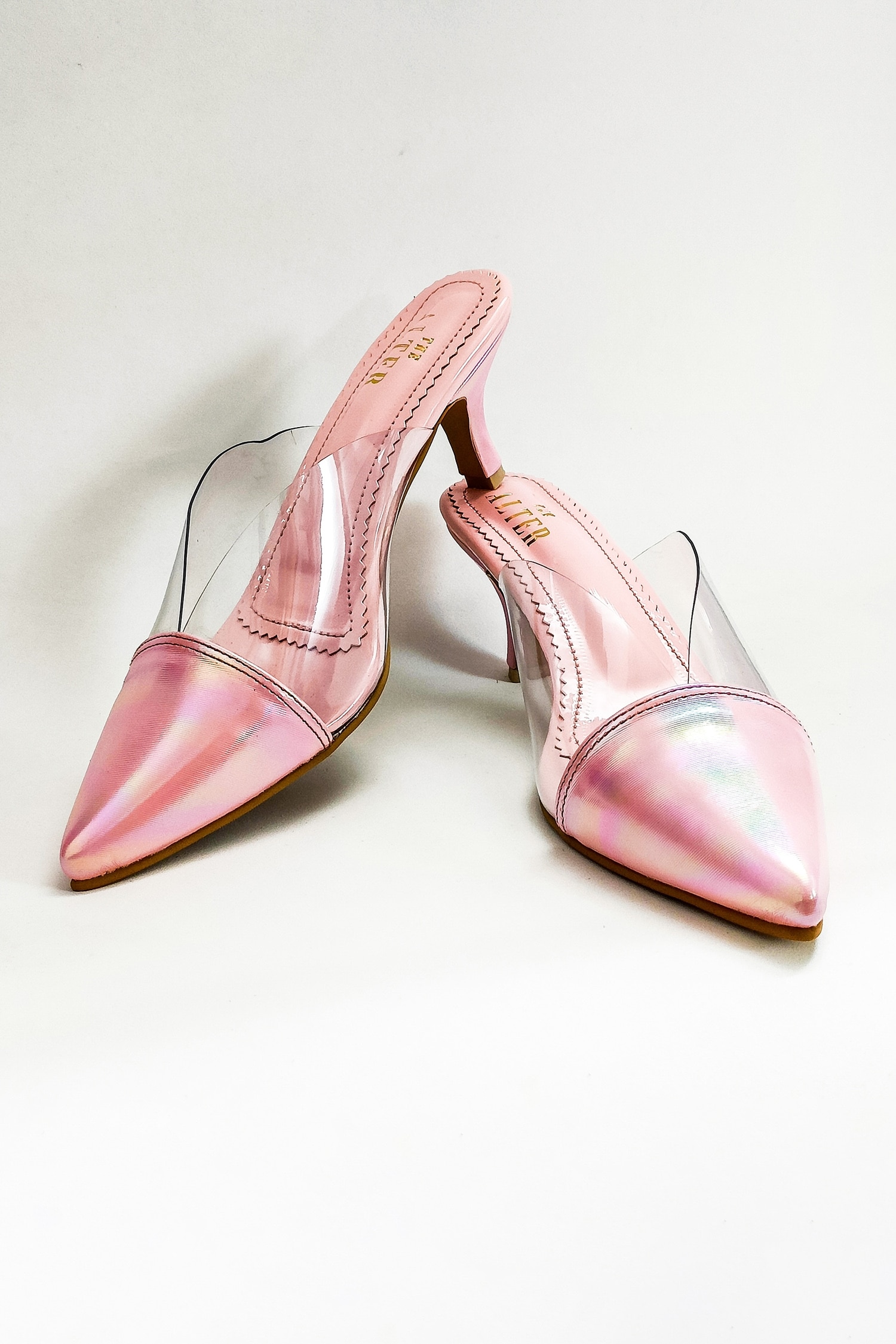Buy THE ALTER Pink Cinderella Holographic Stiletto Heels Online | Aza ...