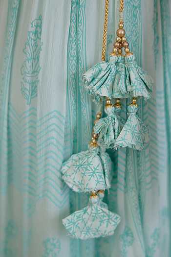 Buy Shyam Narayan Prasad Blue Chinnon Block Print Lehenga Set Online ...