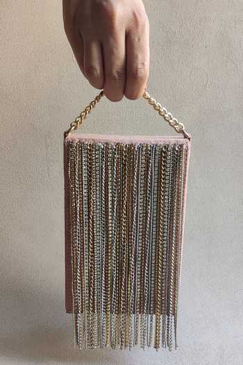Buy Pink Embellished Vegan Suede Disco Bag by Plode Online at Aza Fashions.