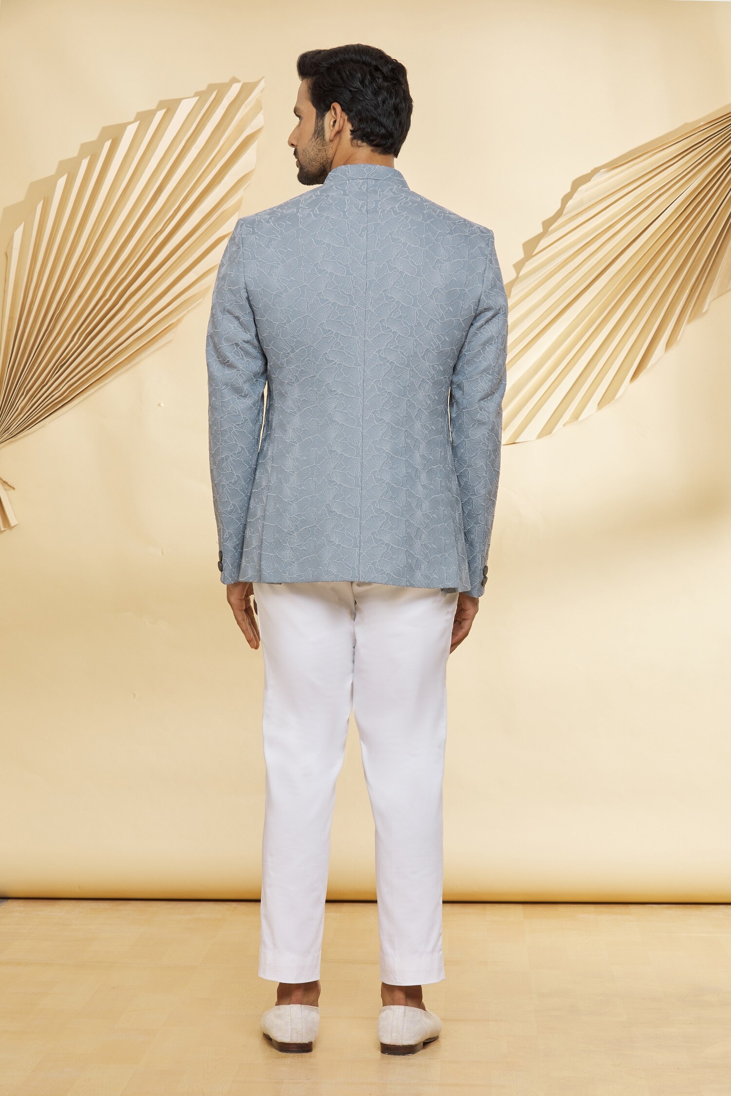 Buy Nero by Shaifali and Satya Grey Suede Floral Embroidered Jodhpuri ...