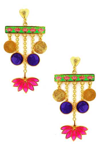 Buy Pink Lotus Love Dangler Earrings by Aditi Bhatt Online at Aza Fashions.