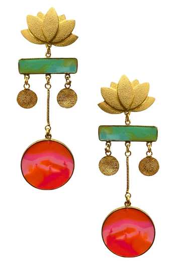 Buy Green Lotus Sunset Dangler Earrings by Aditi Bhatt Online at Aza ...