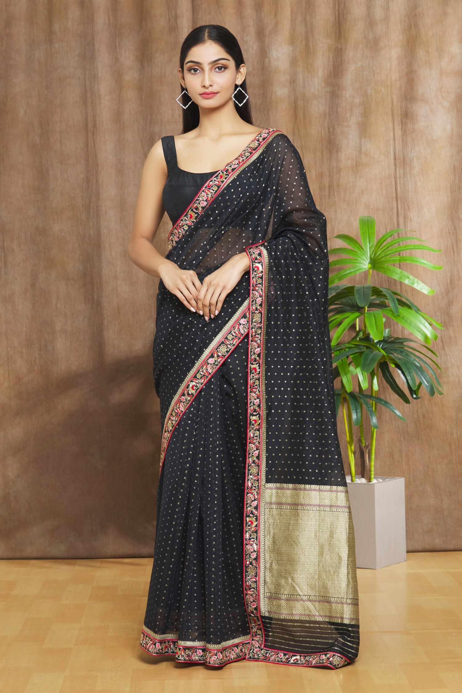 Buy Black Banarasi Silk Embroidery Sequin Starry Night Saree For Women ...