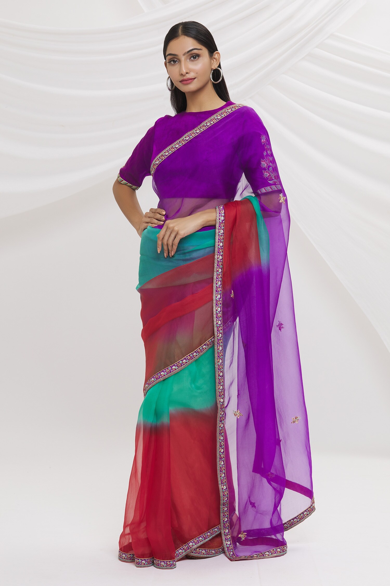 Buy Shimai Jayachandra Red Silk Organza Colors Of Love Ombre Saree ...