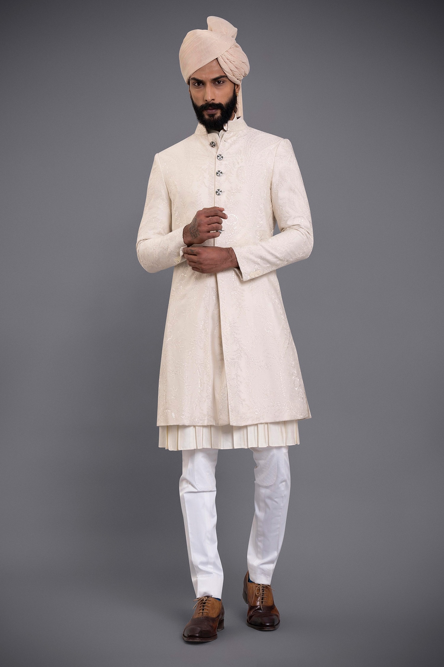 Buy Off White Silk Embroidery Floral Achkan For Men by Raghavendra ...