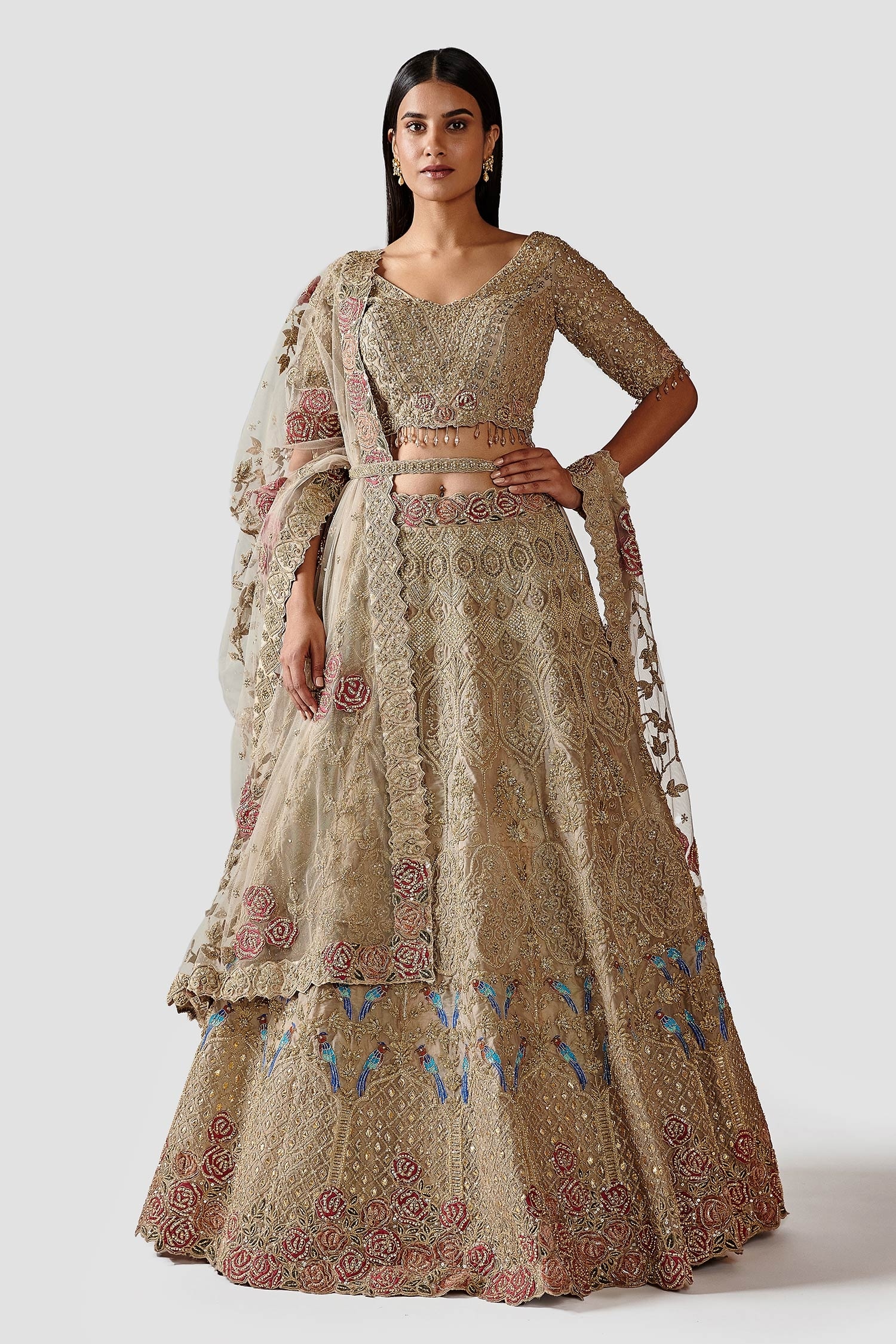 Buy Swati Narula Gold Berin Hand Embroidered Lehenga Set Online | Aza ...