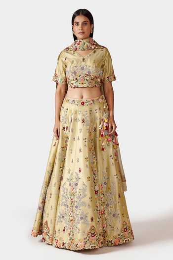 Buy Green Lehenga And Blouse: Raw Silk Hand Embroidered Floral Nazaha ...