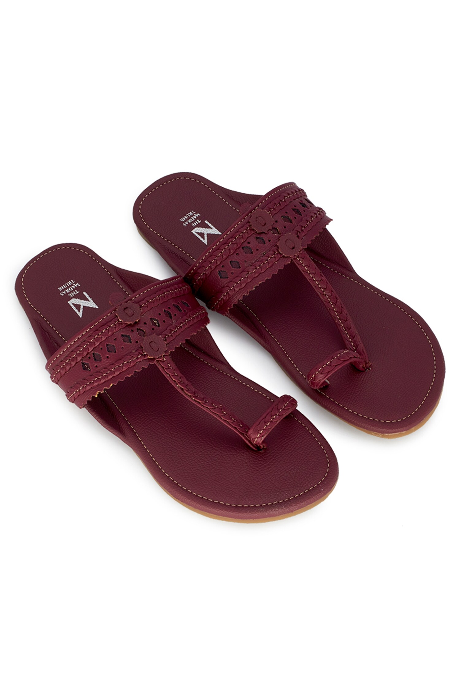 Buy The Madras Trunk Purple Leather Braided Kolhapuri Flats Online ...