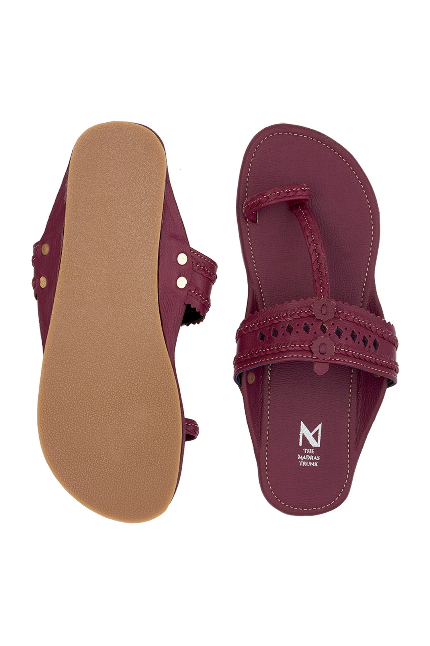 Buy The Madras Trunk Purple Leather Braided Kolhapuri Flats Online ...