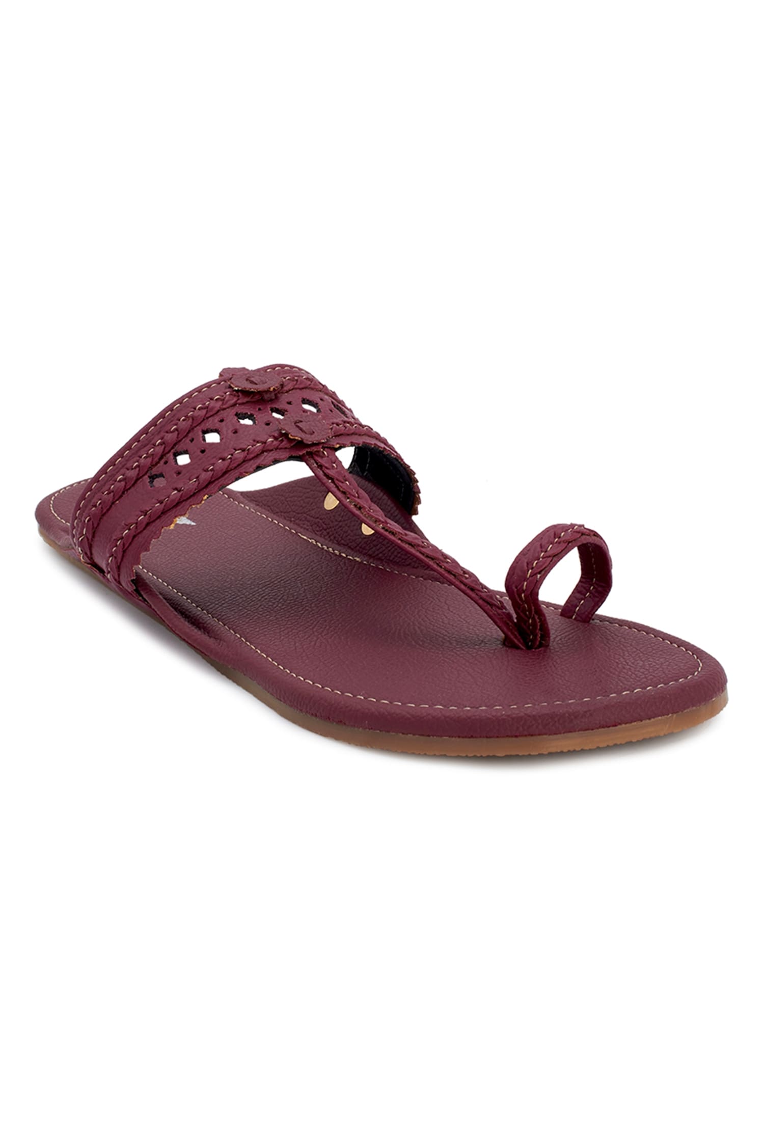 Buy The Madras Trunk Purple Leather Braided Kolhapuri Flats Online ...
