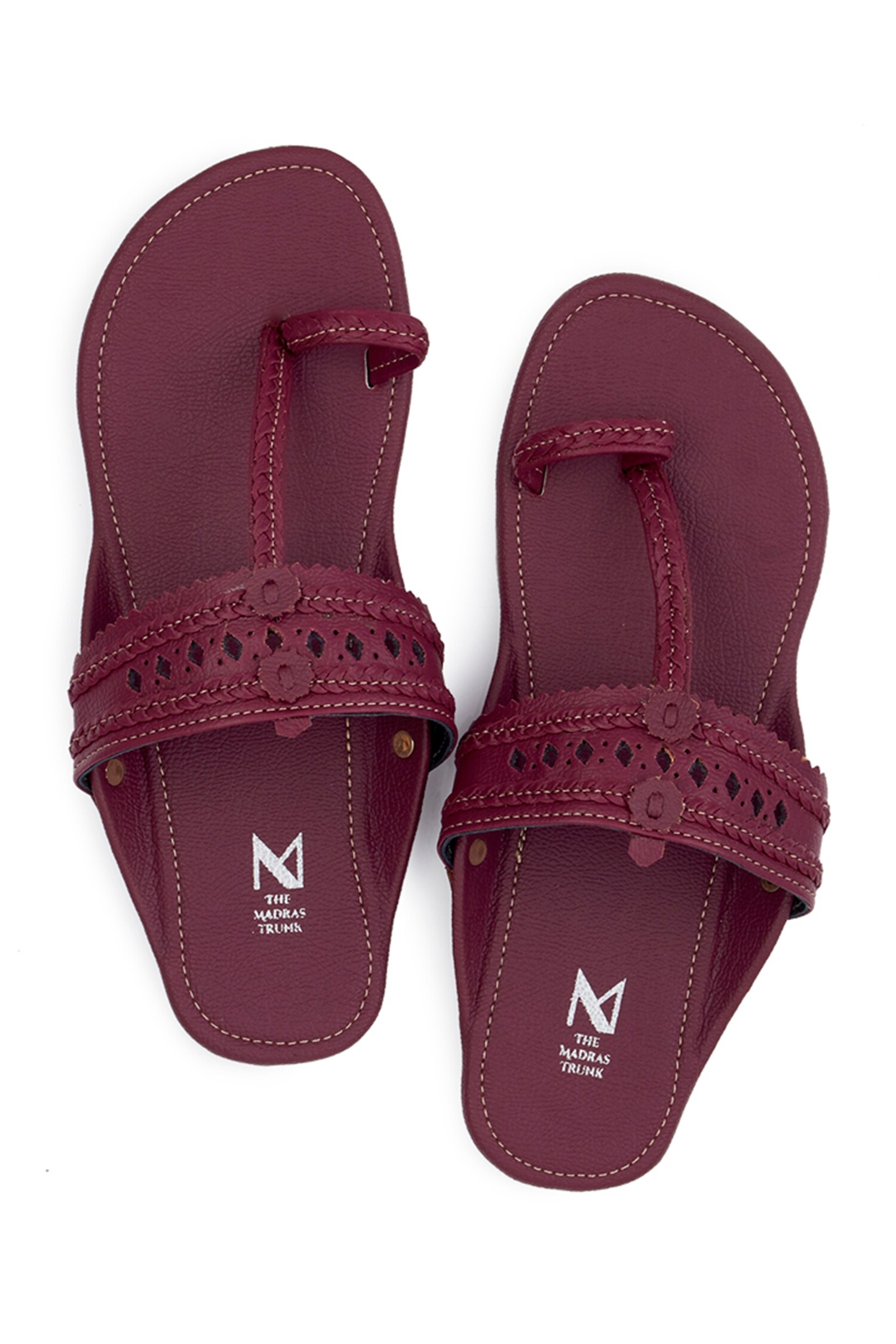 Buy The Madras Trunk Purple Leather Braided Kolhapuri Flats Online ...