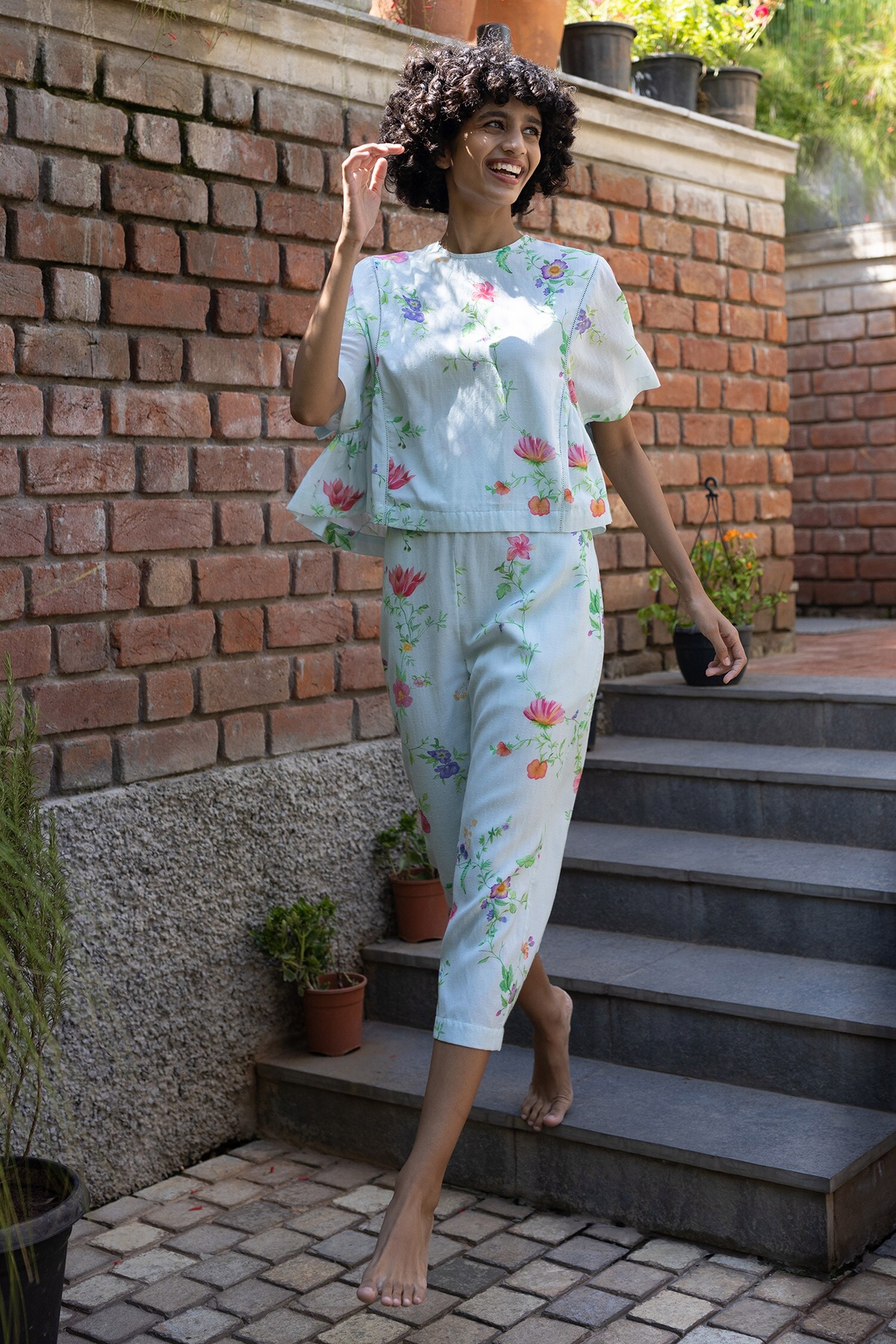 Buy Uri by Mrunalini Rao Blue Organic Cotton Top And Pant Set Online ...