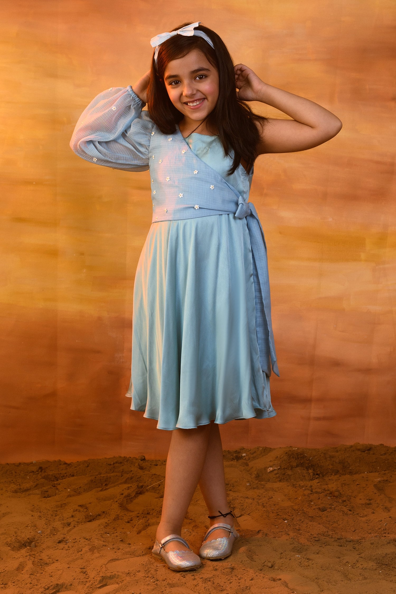 Buy Blue German Satin And Kota Doriya Yonder One Shoulder Shrug & Dress ...