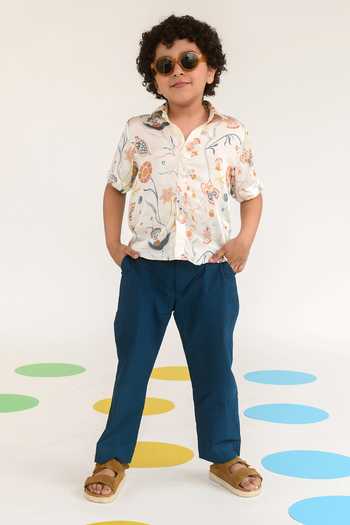 Buy Yellow German Satin Printed Floral Spring Patio Shirt For Boys by ...