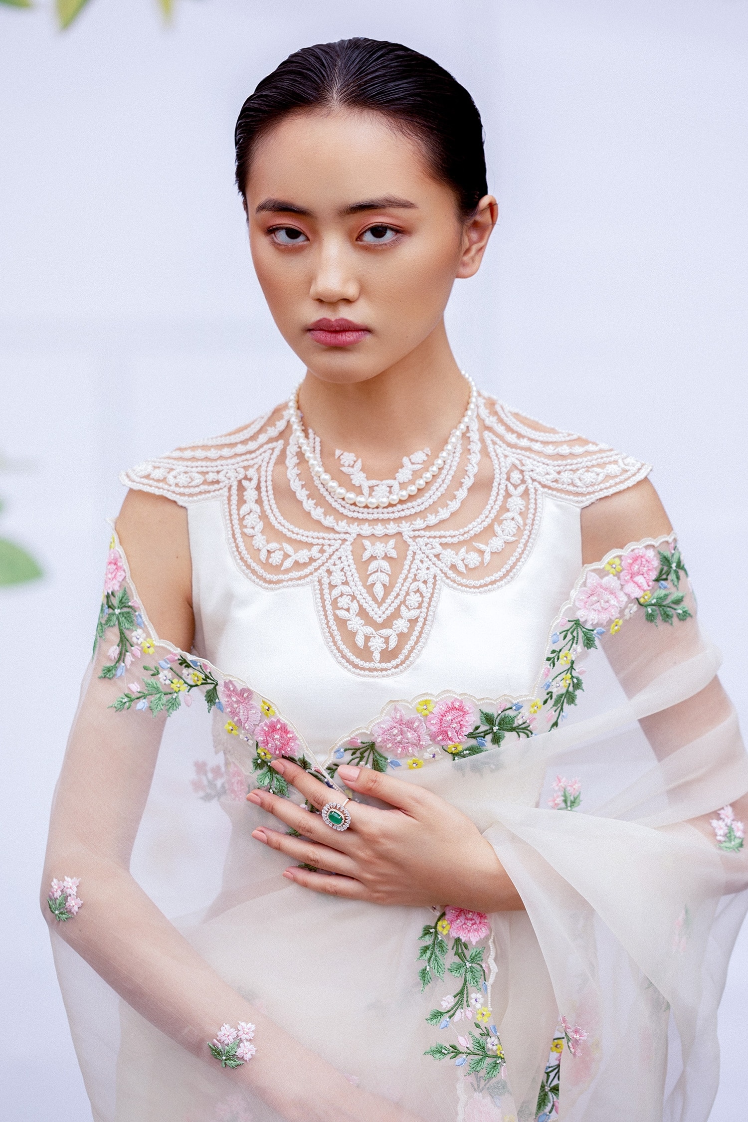 Buy Archana Rao Ivory Satin Pearl Scallop Embroidered Blouse Online ...