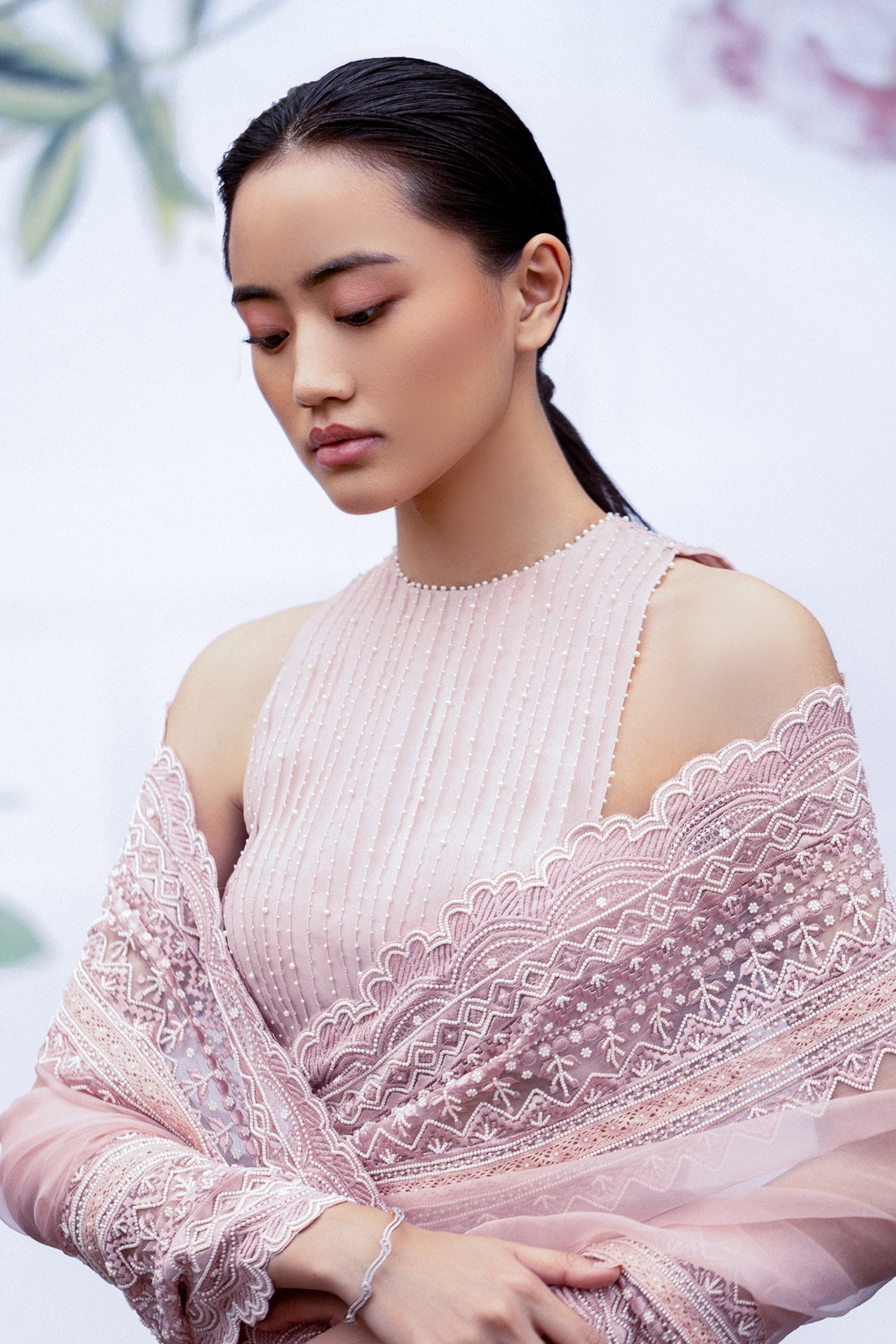 Buy Archana Rao Pink Organza Pleated Pearl Drop Blouse Online | Aza ...