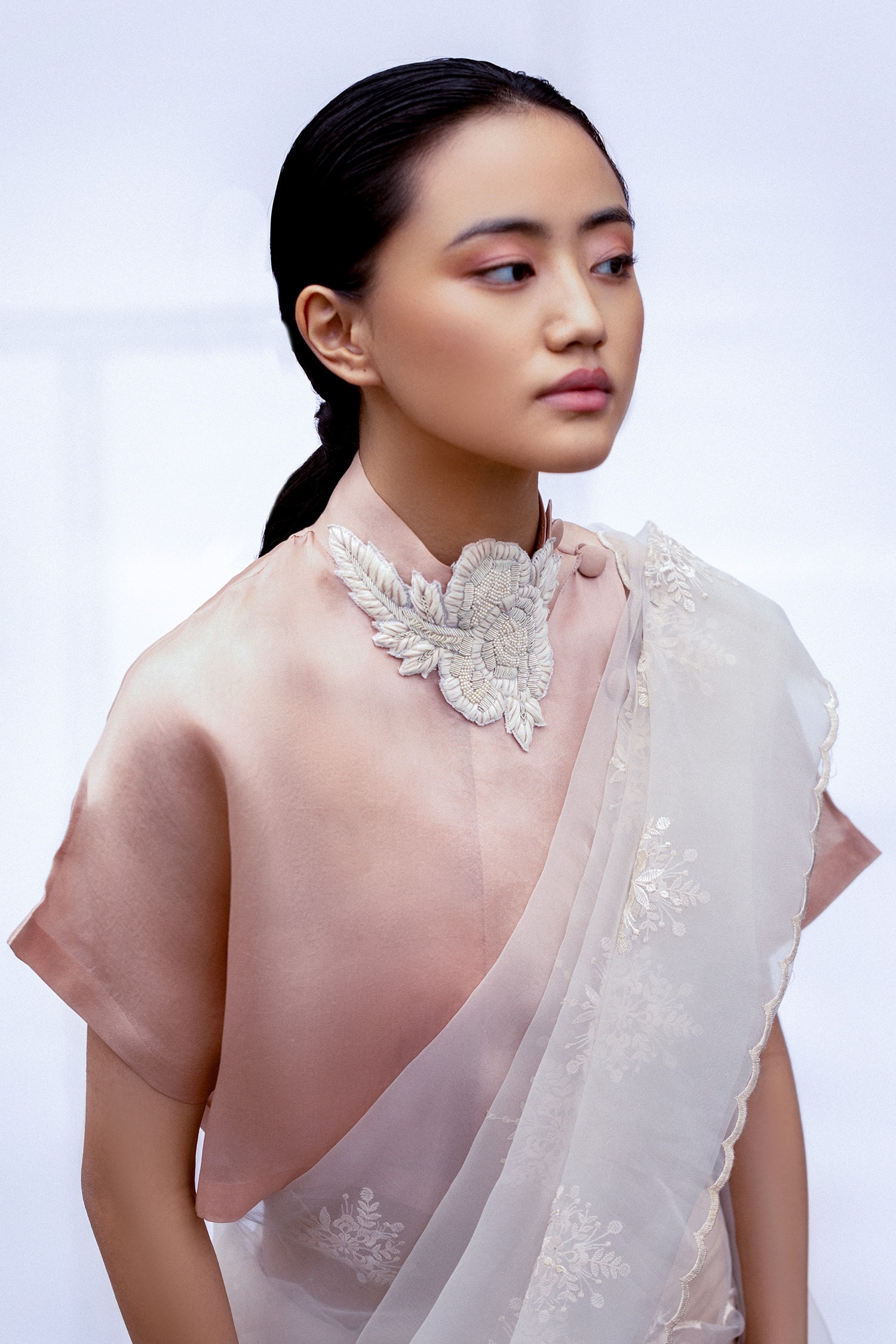 Buy Archana Rao Peach Organza Alice Box-fit Crop Top Online | Aza Fashions