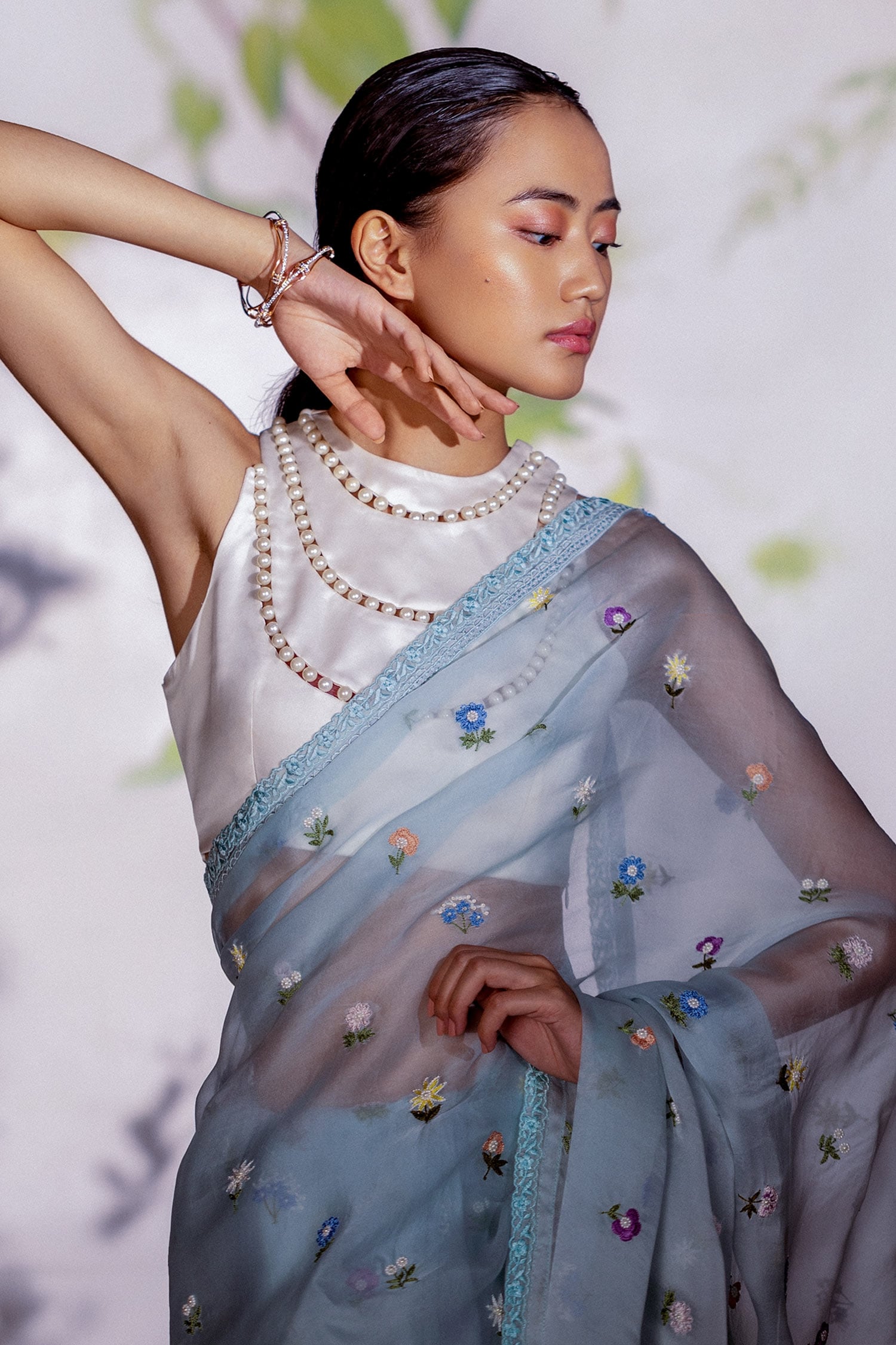 Buy White Embroidery Pearl Round Blouse For Women by Archana Rao Online ...