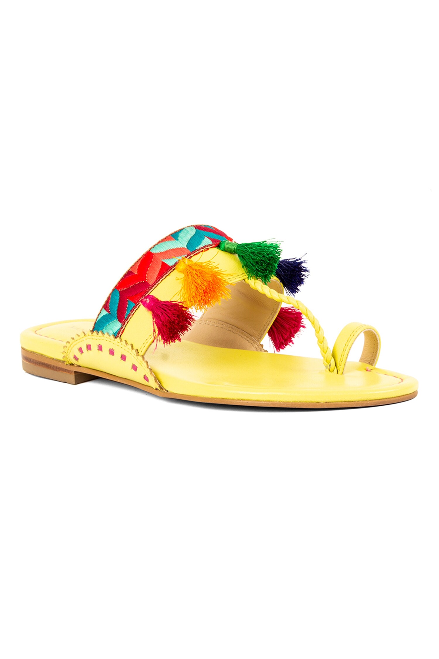 Buy Vanilla Moon Yellow Leather Lily Toe Ring Tassel Flats Online | Aza ...