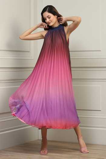 Buy Ranna Gill Pink Chiffon Pleated Ombre Dress Online | Aza Fashions