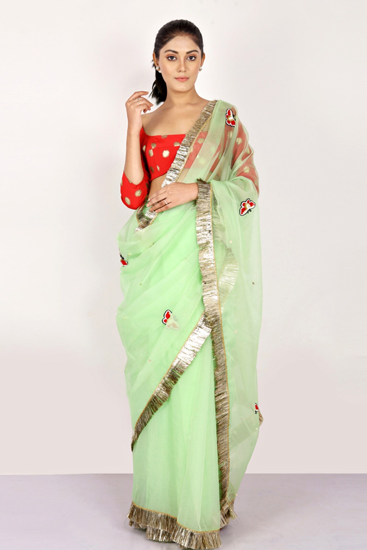 Buy Green Poly-organza Embroidered Butterfly Saree For Women by Anita ...