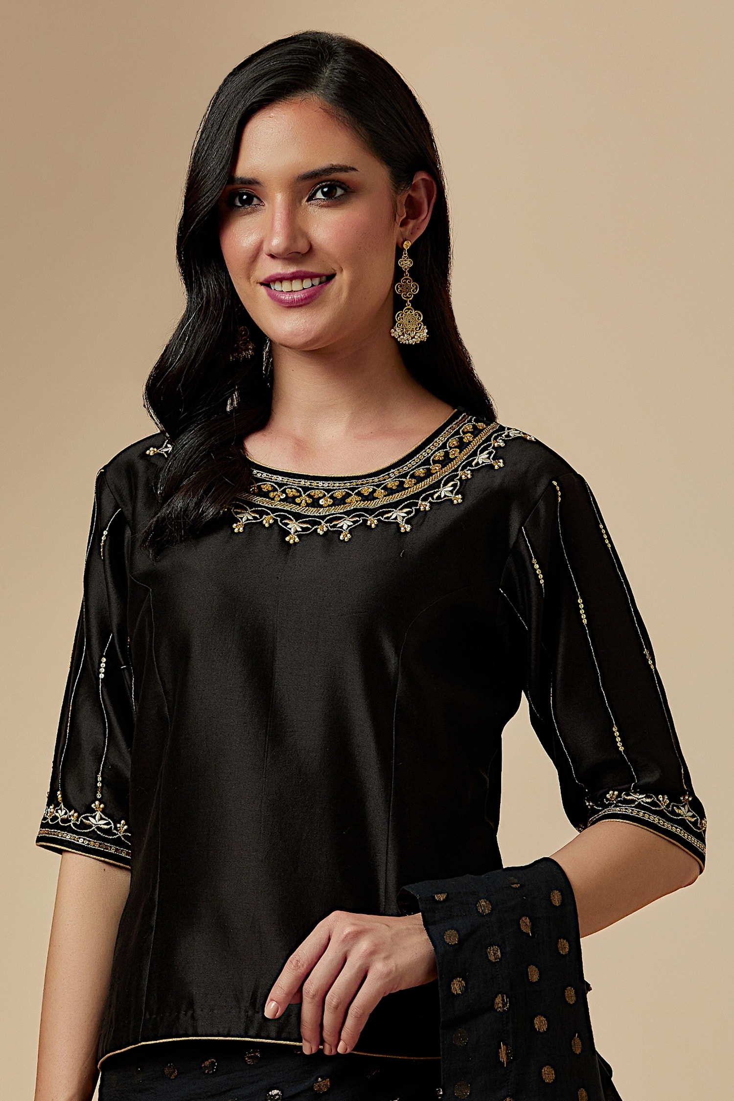 Buy Anantaa by Roohi Black Silk Chanderi Blouse Online | Aza Fashions