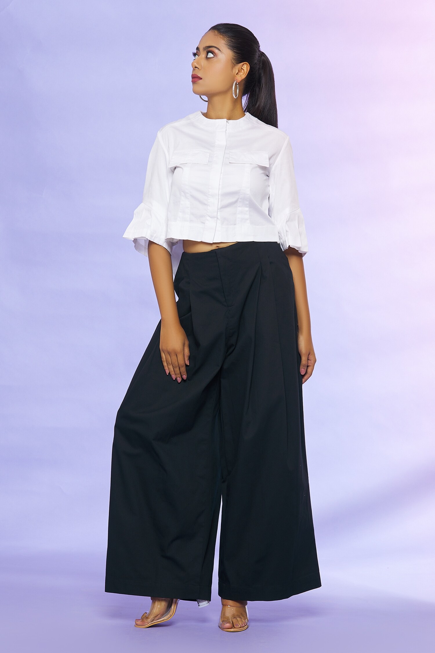 Buy Nitin Bal Chauhan Edge White Giza Cotton Pleated Sleeve Cropped Top ...