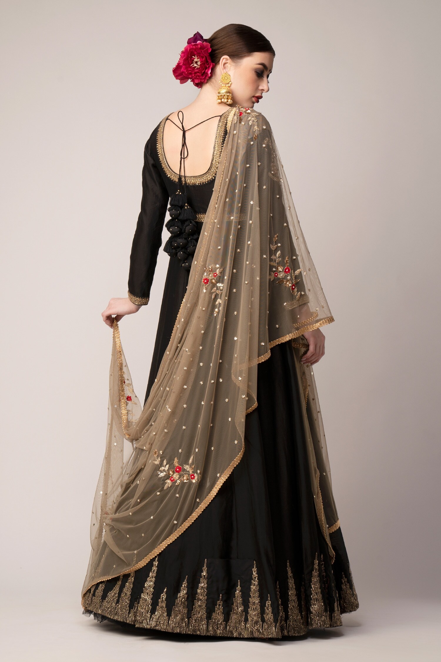 Buy Joy Mitra Black Chanderi Anarkali With Dupatta Online | Aza Fashions
