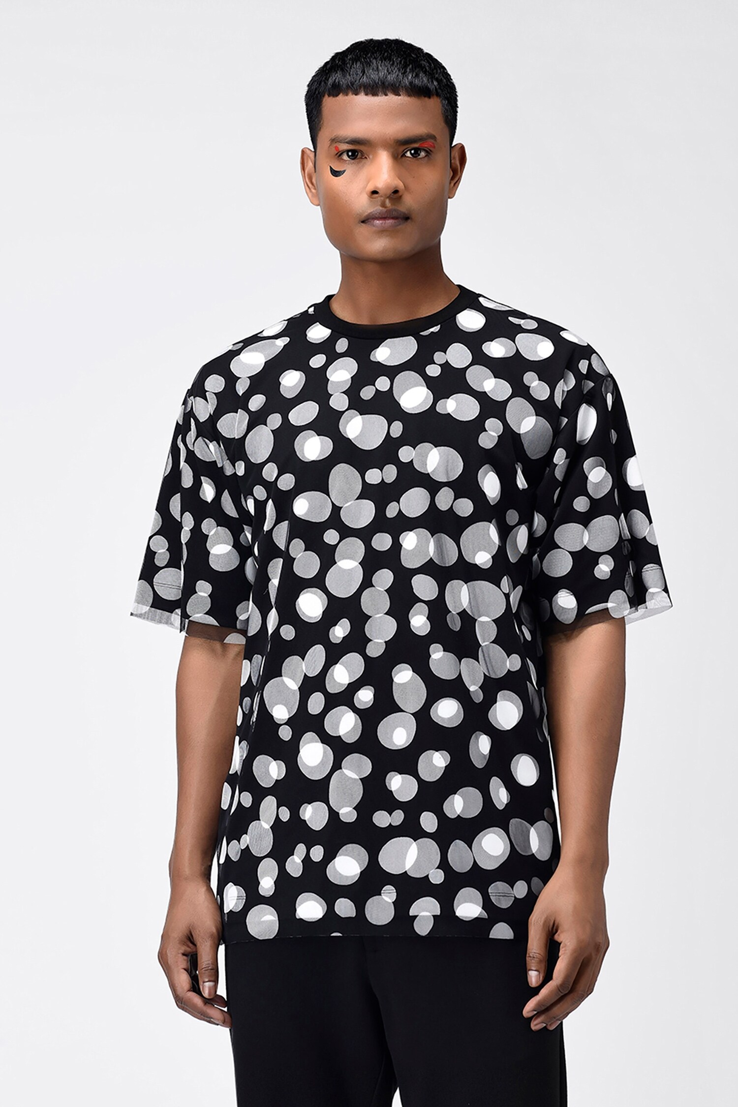 Buy Black Tulle Printed Polka Dot Layered T-shirt For Men by Genes Lecoanet Hemant Online at Aza ...