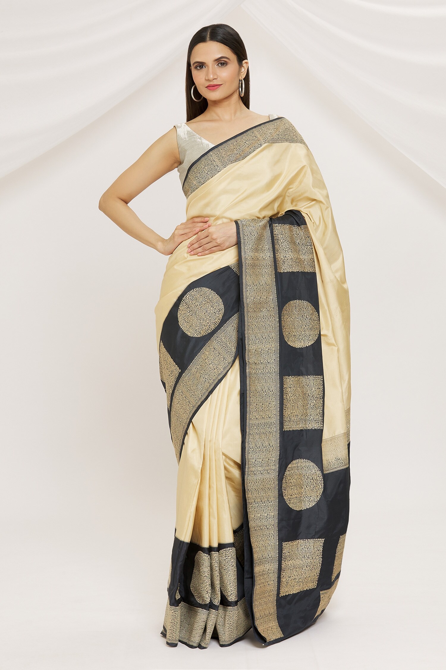 Buy Ivory Katan Silk Woven Kadiyal Border Geometric Saree For Women by ...
