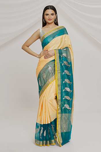 Buy Orange Silk Woven Tanchoi And Bird Pattern Saree For Women by Resa ...