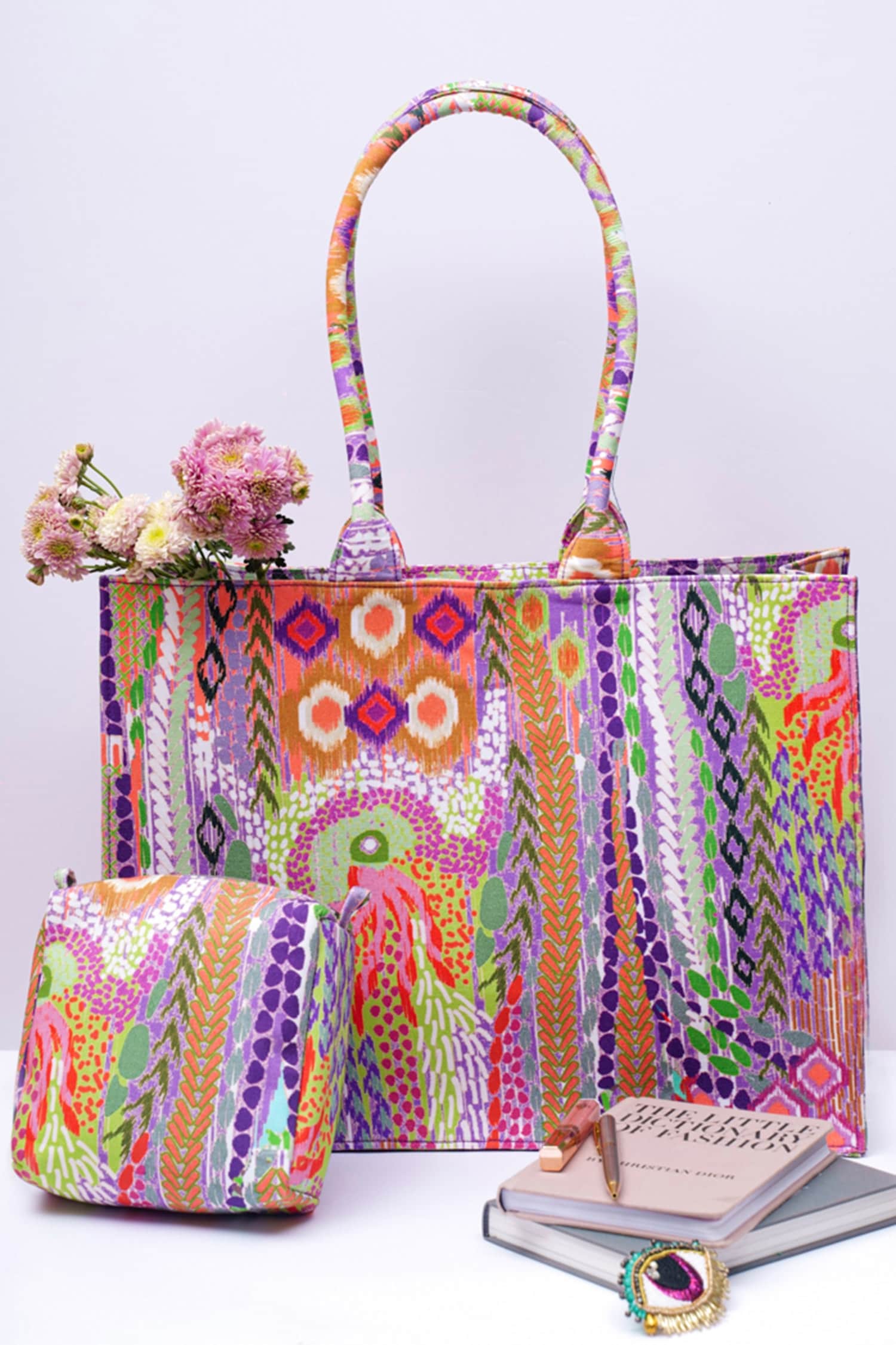Buy Multi Color Print Canvas African Tote Bag by Payal Singhal Online ...