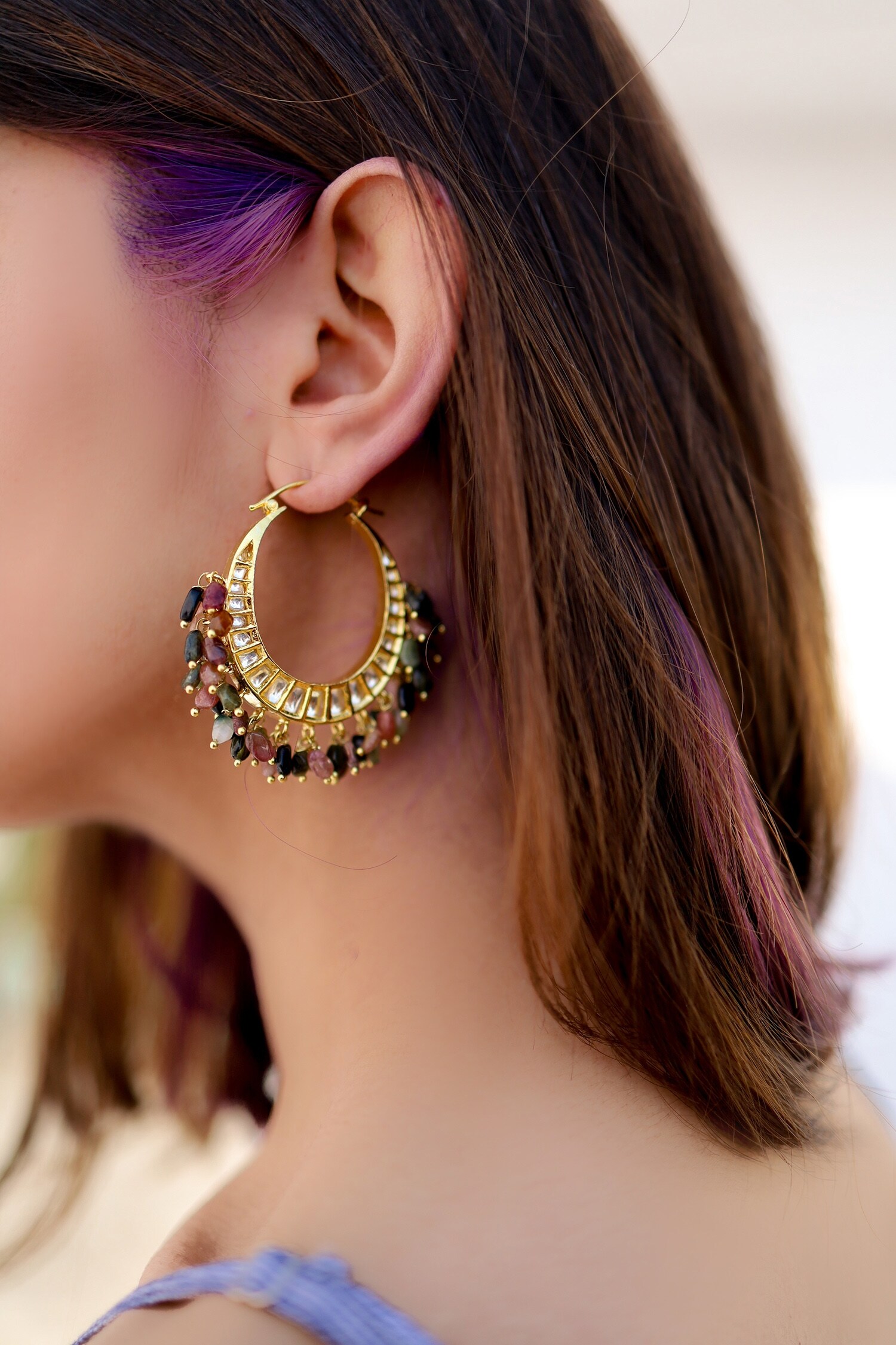 Buy Phiroza Crescent Stone Drop Hoops Online | Aza Fashions