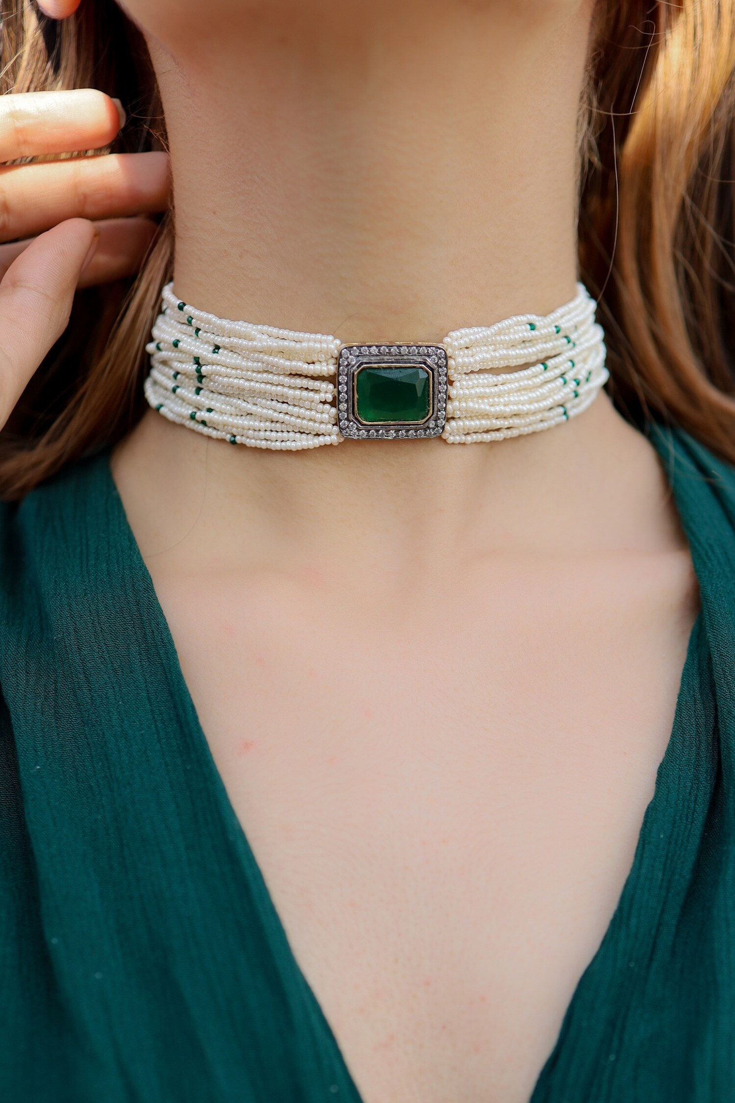 Buy Phiroza Multi Beaded Choker Necklace Online | Aza Fashions