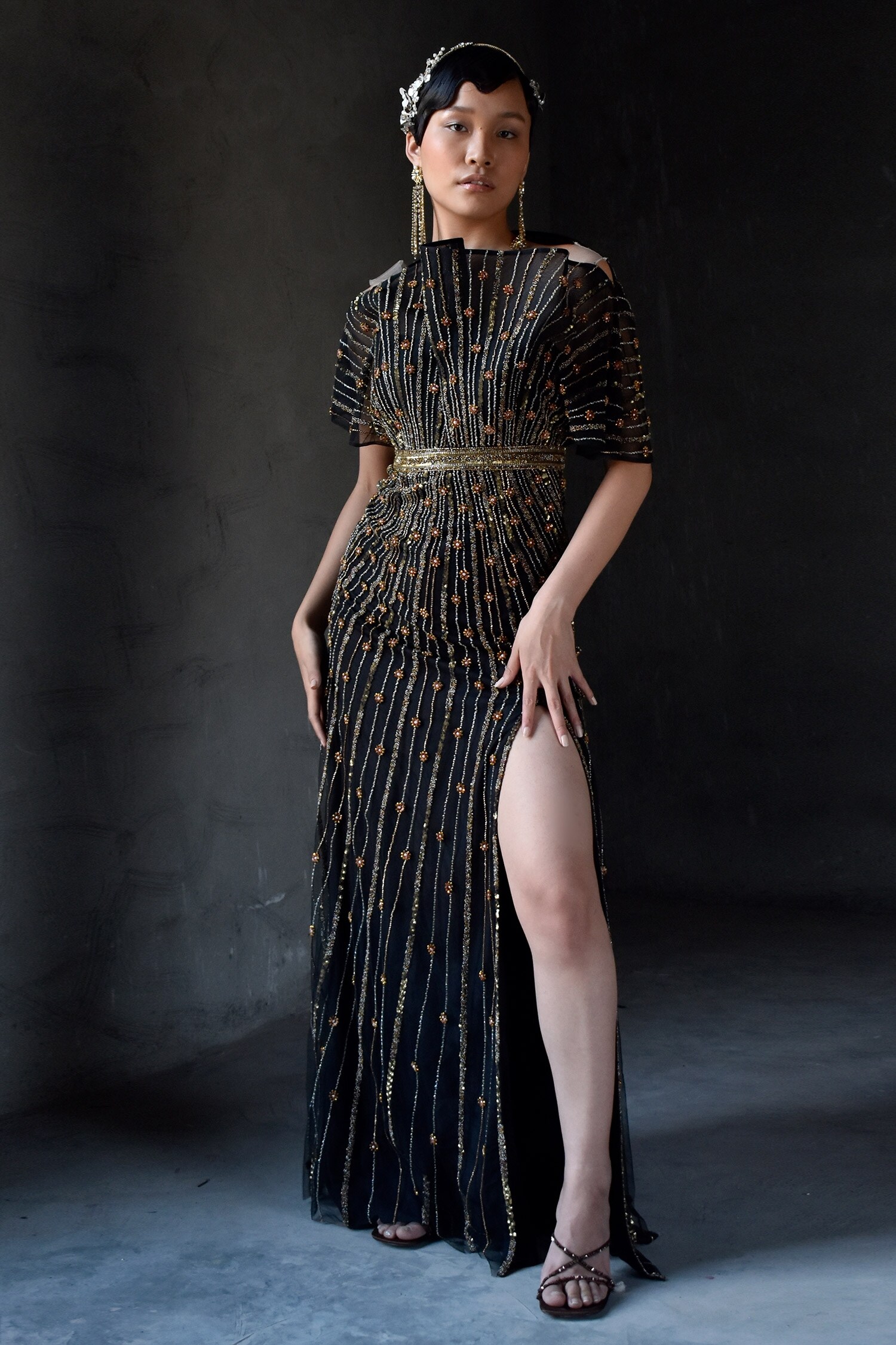 Buy Geisha Designs Black Viscose Denise Embroidered Gown Online | Aza ...