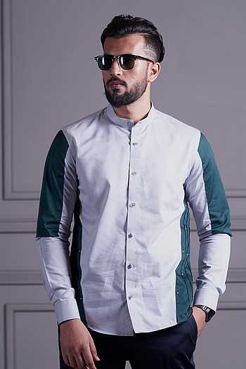 Buy Grey Cotton Plain Colorblock Shirt For Men by Agape Online at Aza ...
