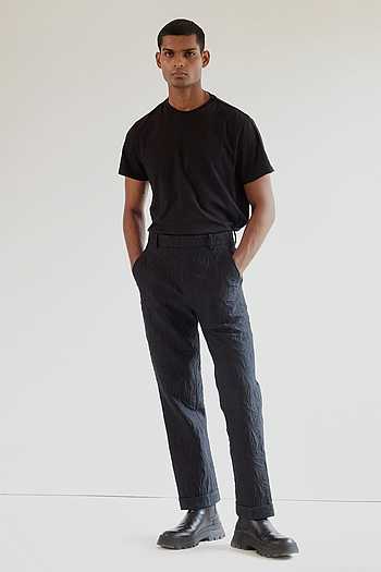 Buy Black Cotton Silk Quilted Infinity Pattern Trousers For Men by ...