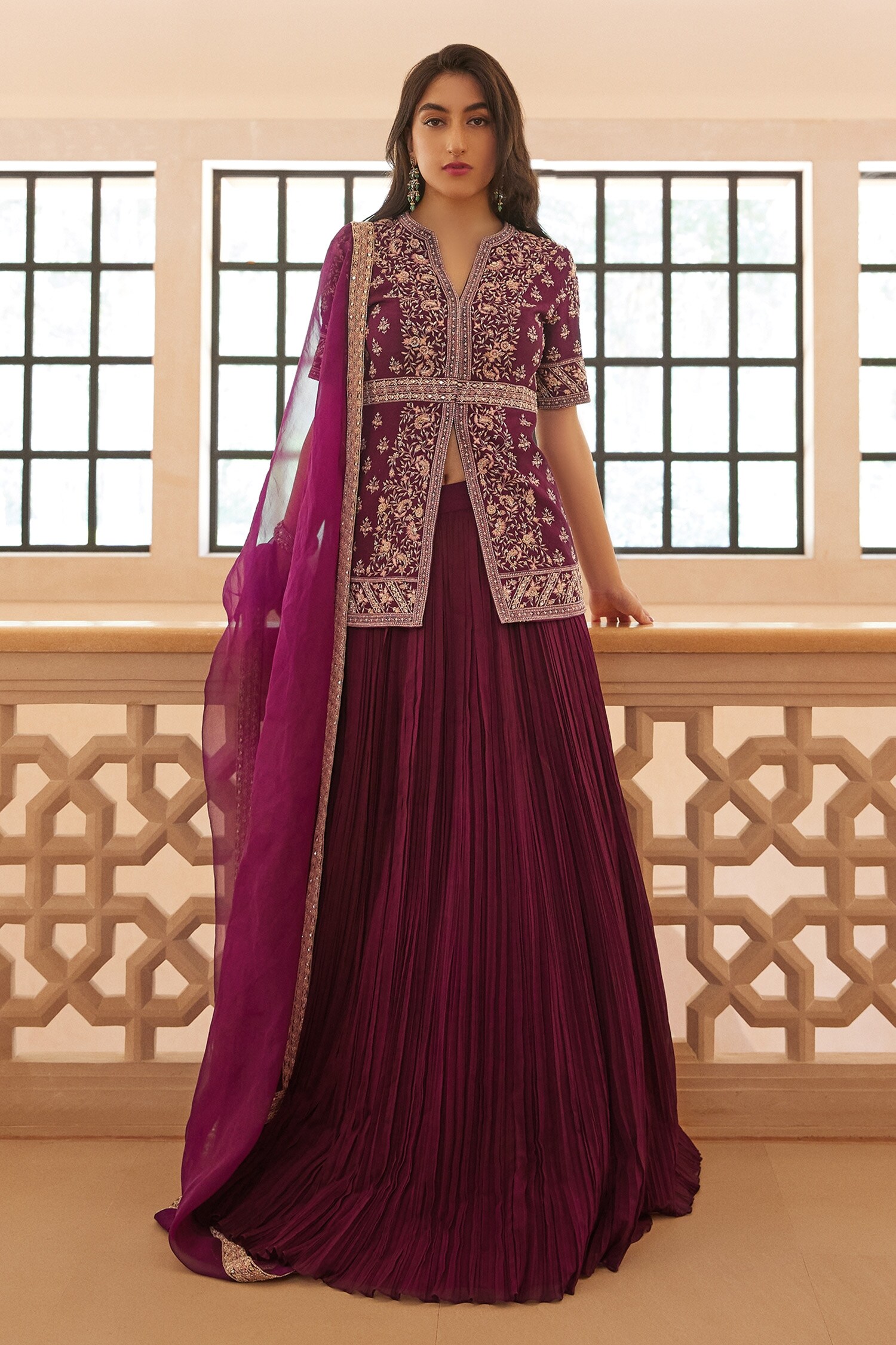 Buy Purple Jacket And Lehenga: Georgette Hand Embroidered Amaya Set For ...