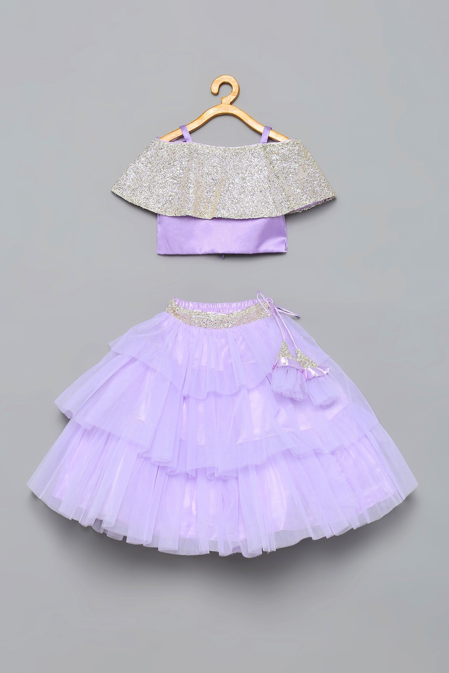 Buy Purple Blouse Satin Hand Embroidered Off Shoulder With Lehenga For ...