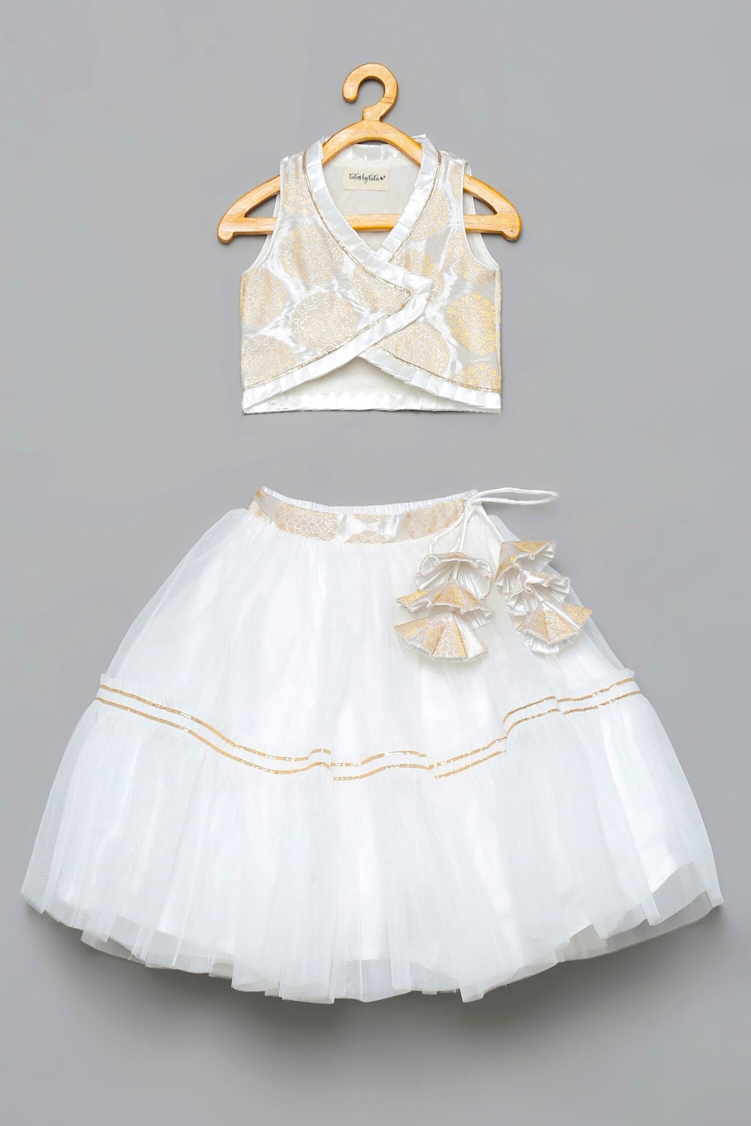 Buy White Blouse: Woven And Lehenga Set For Girls by Tutus by Tutu ...