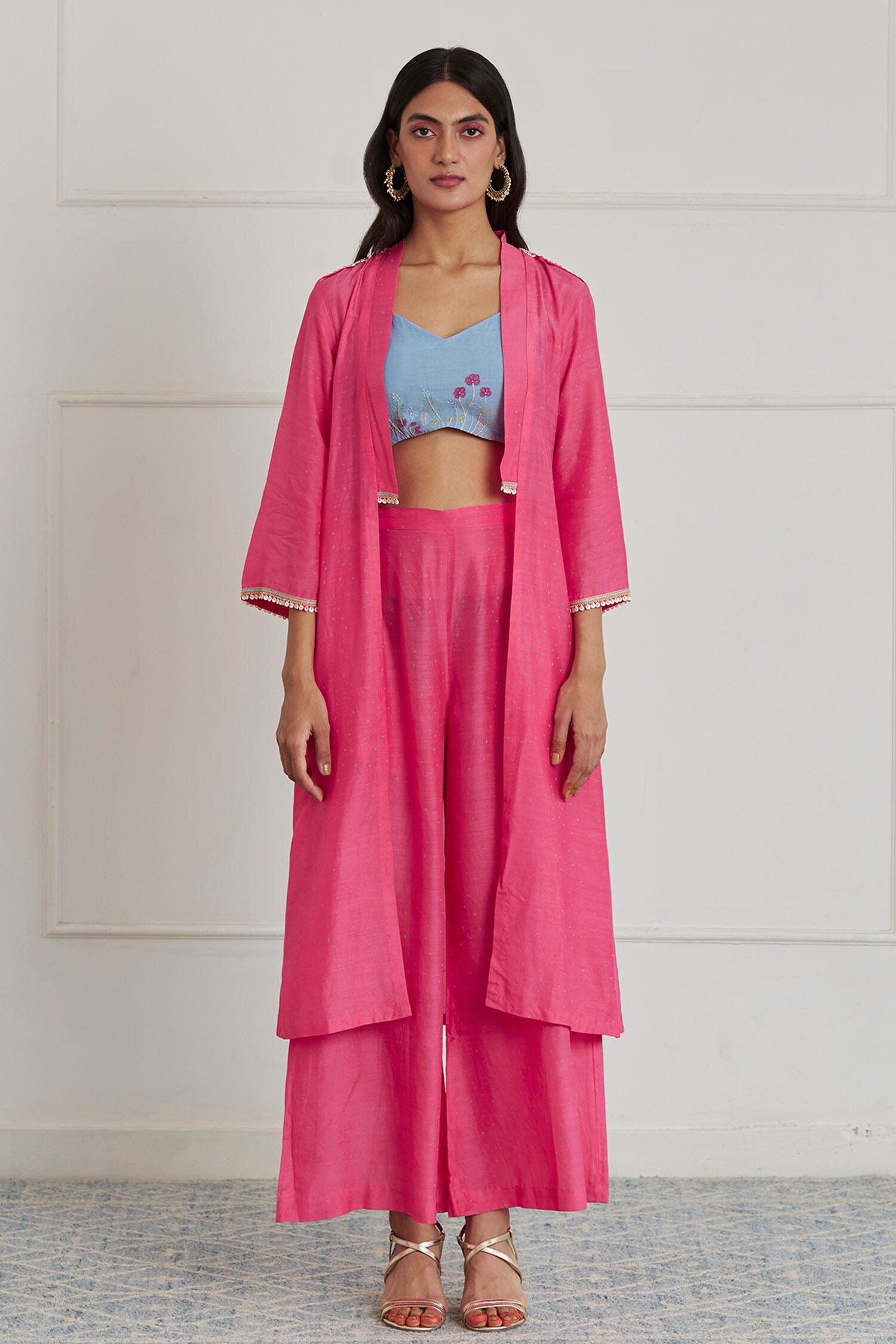Buy Fuchsia Jacket And Pant Cotton Silk Printed Resham Jacket Shawl ...