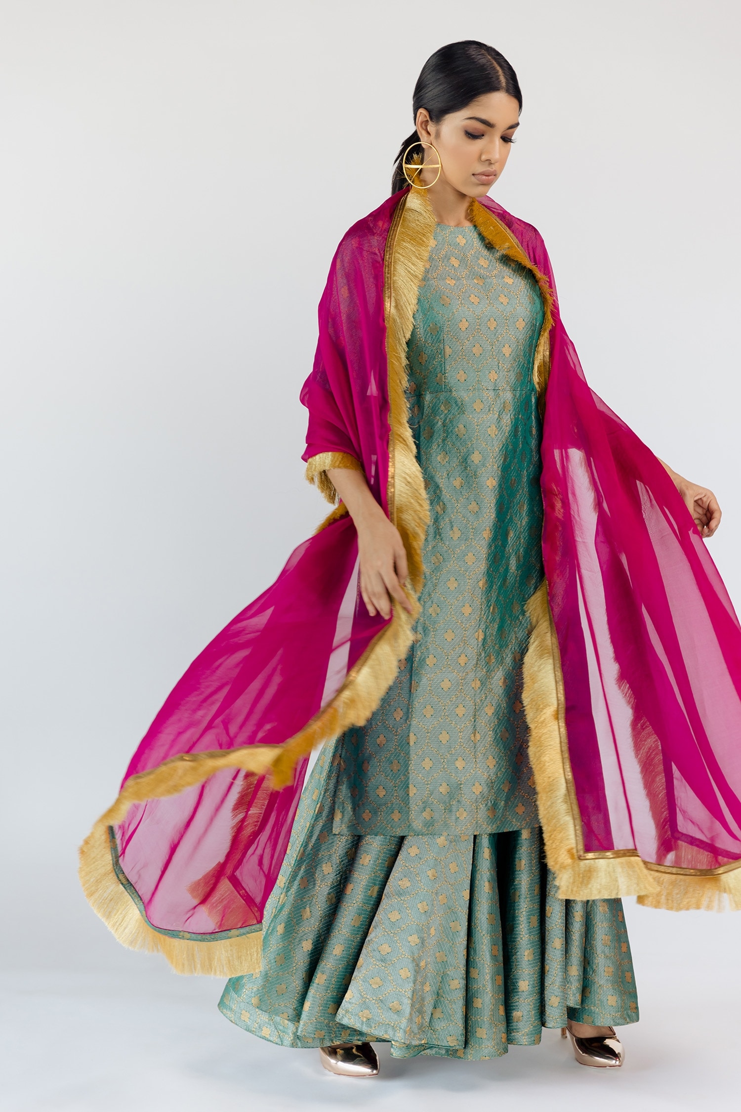 Buy Green Silk Brocade Embroidered And Woven Daarini Kurta Sharara Set ...