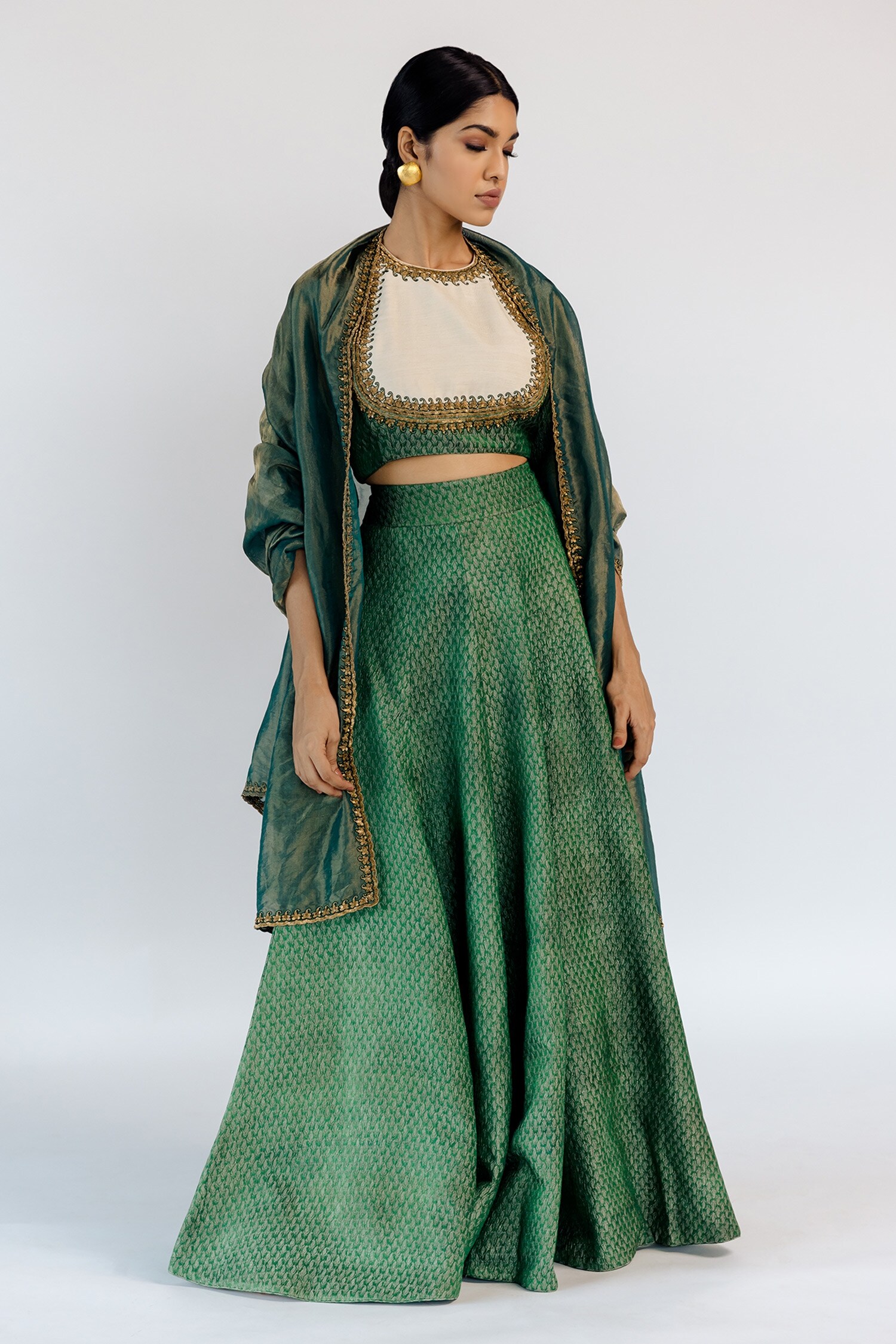 Buy Green Silk Brocade Embroidered And Woven Ichcha Paisley Lehenga Set ...