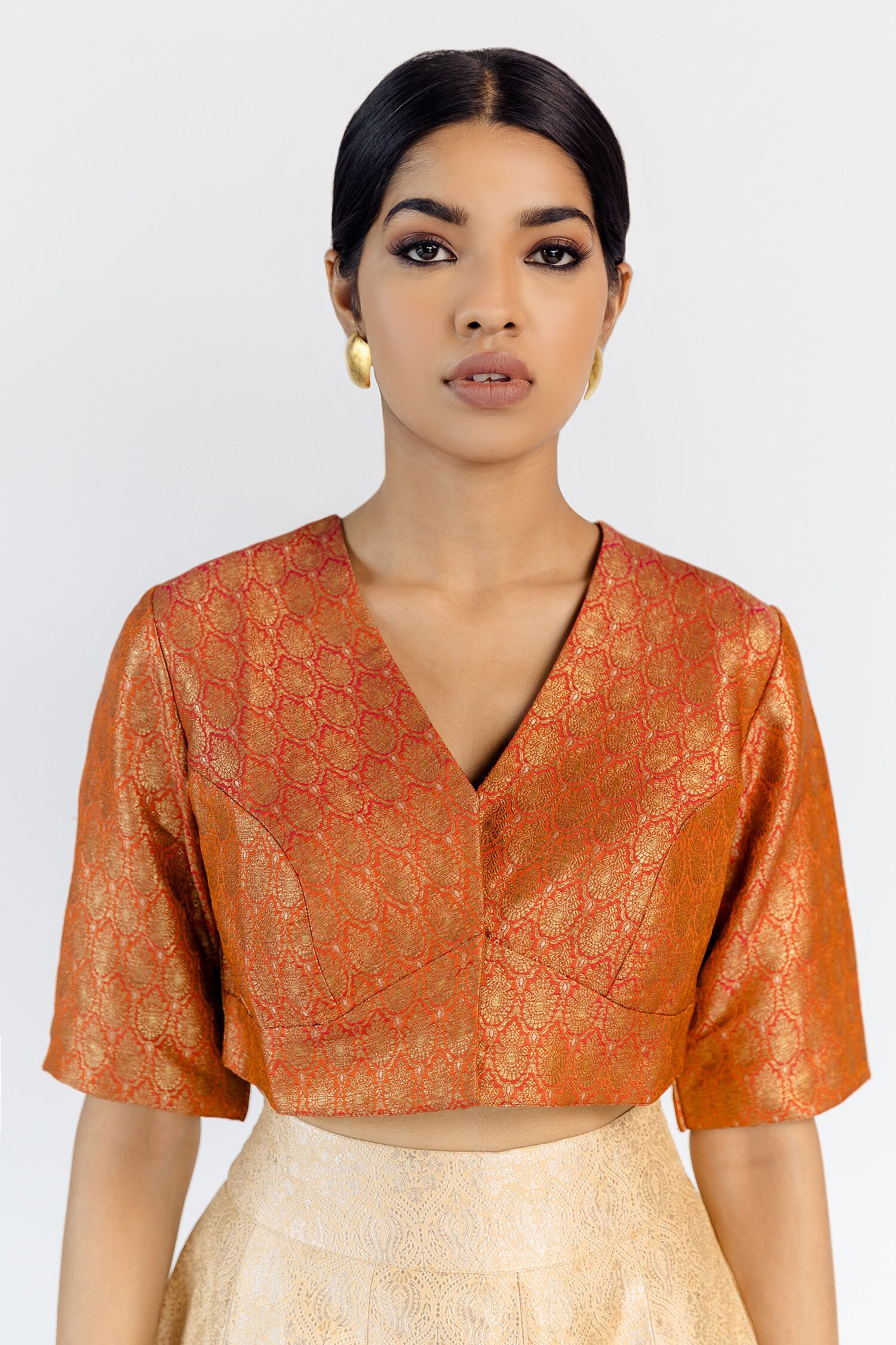 Buy Purple Silk Woven V Neck Luxmi Princess Cut Blouse For Women by ...