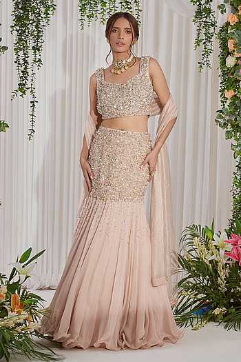 Buy Pink Blousesilk Lehenga Georgette Dupatta Tissue Crinkle Sundarban ...