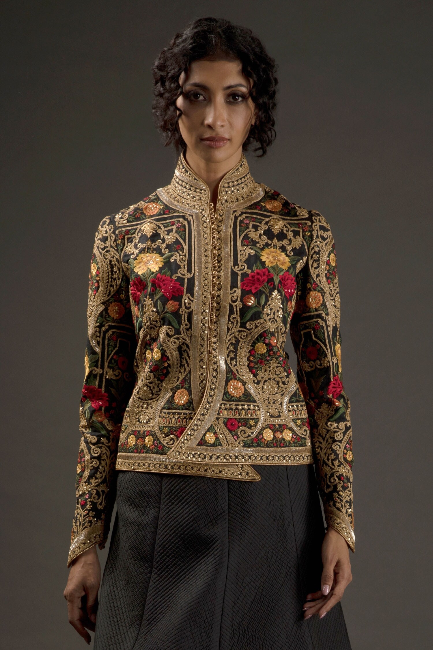 Buy Black Velvet Lining Embroidered Resham Thread Work Jacket For Women ...