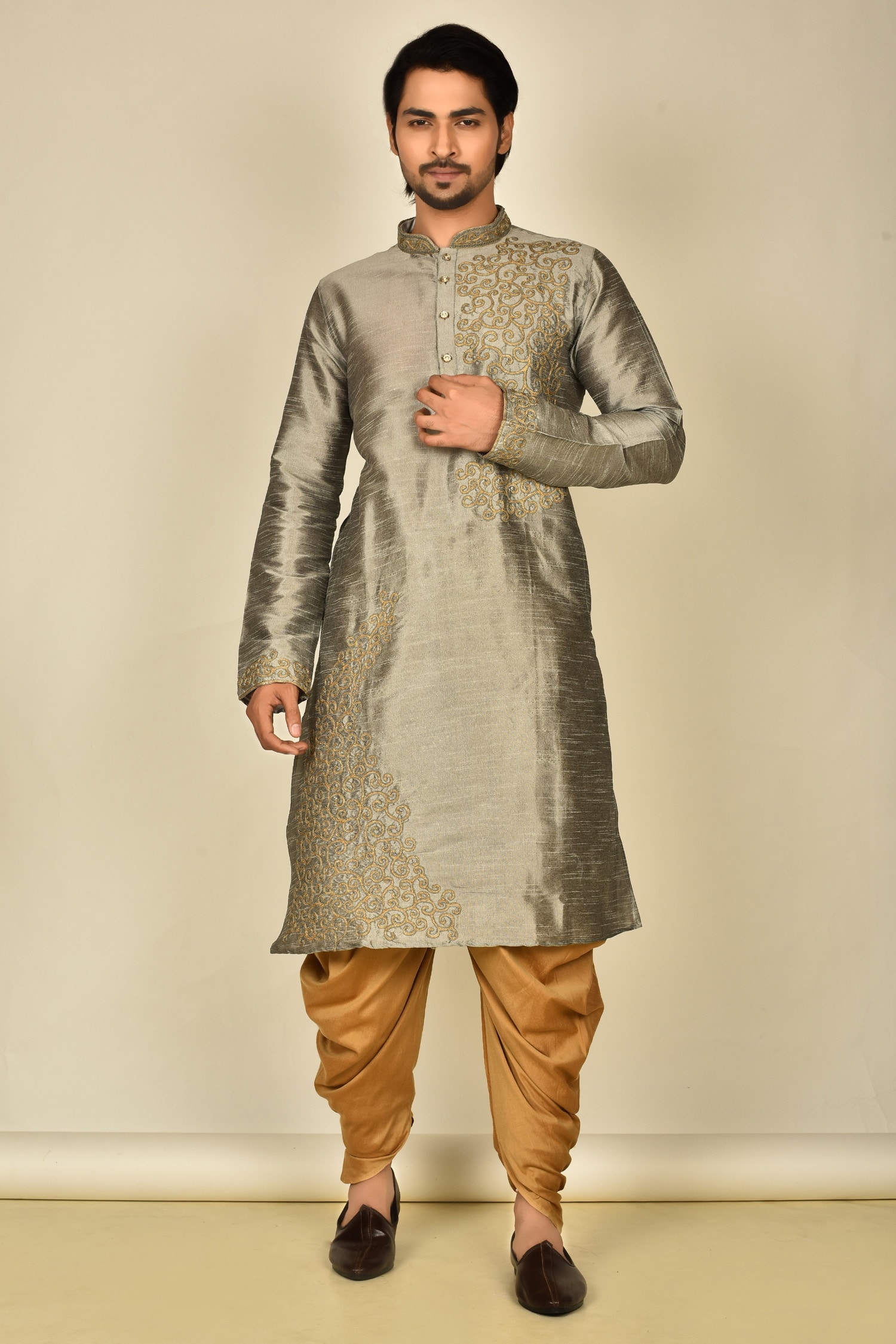 Buy Grey Embroidered Aari Work Kurta Set For Men by Arihant Rai Sinha ...